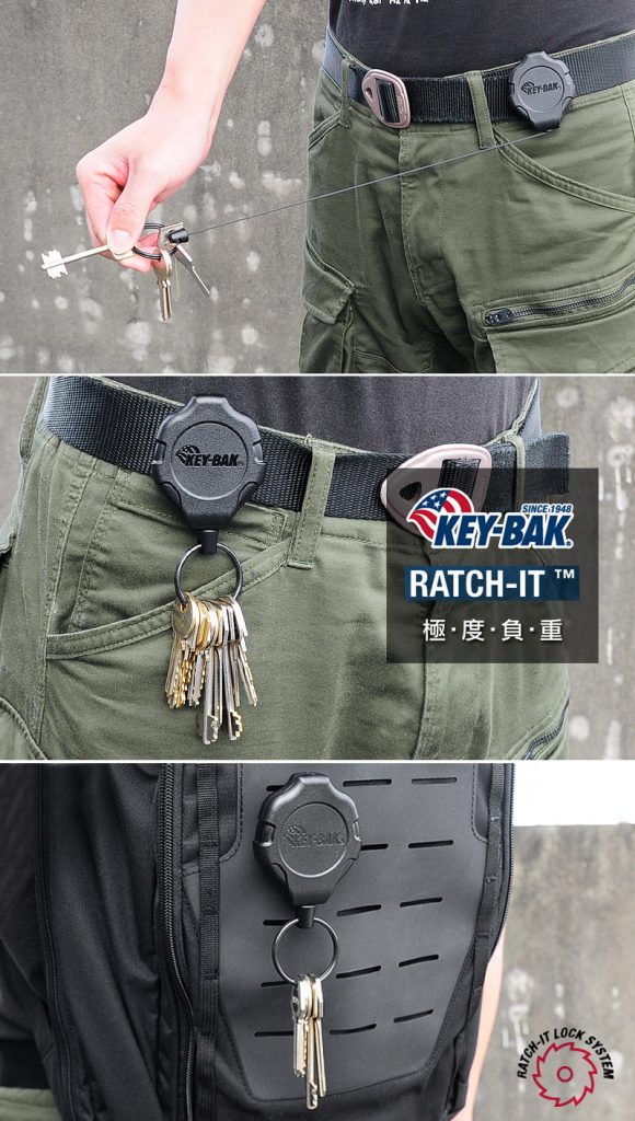 美國 KEY BAK Ratch-It 鎖定系列 48 強力負重伸縮鑰匙圈(附背夾) - 長毛象